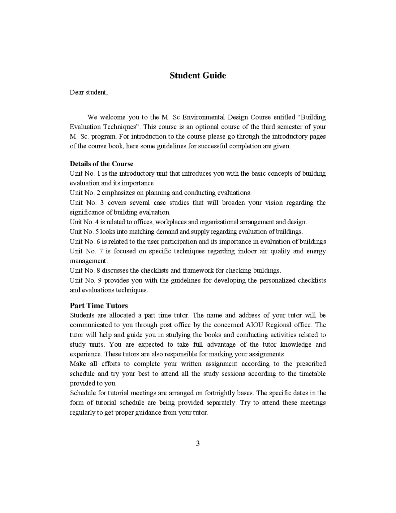 Student Guide and Course Outline-Environmental Design-Handout - Docsity