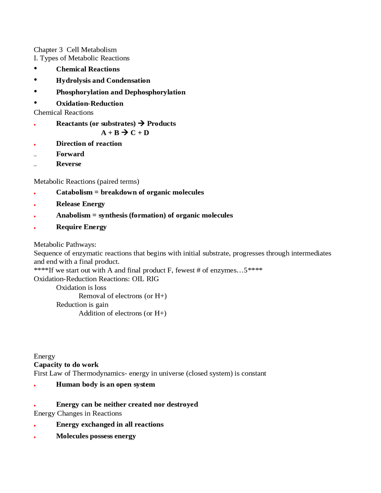 Human Physiology – Cell Metabolism - Notes | BIOL 2160 - Docsity