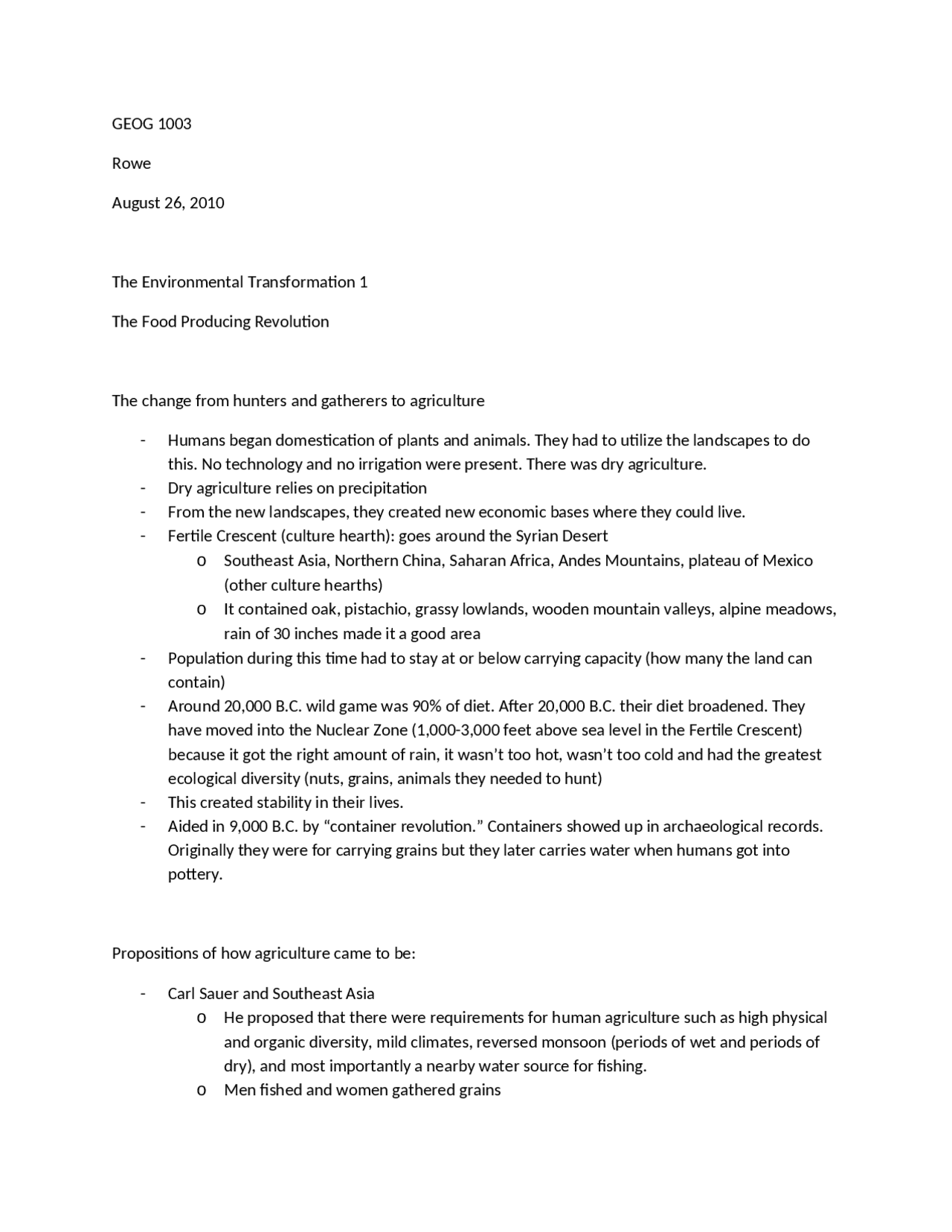 The Environmental Transformation 1 Lecture Notes Geog 1003 Docsity