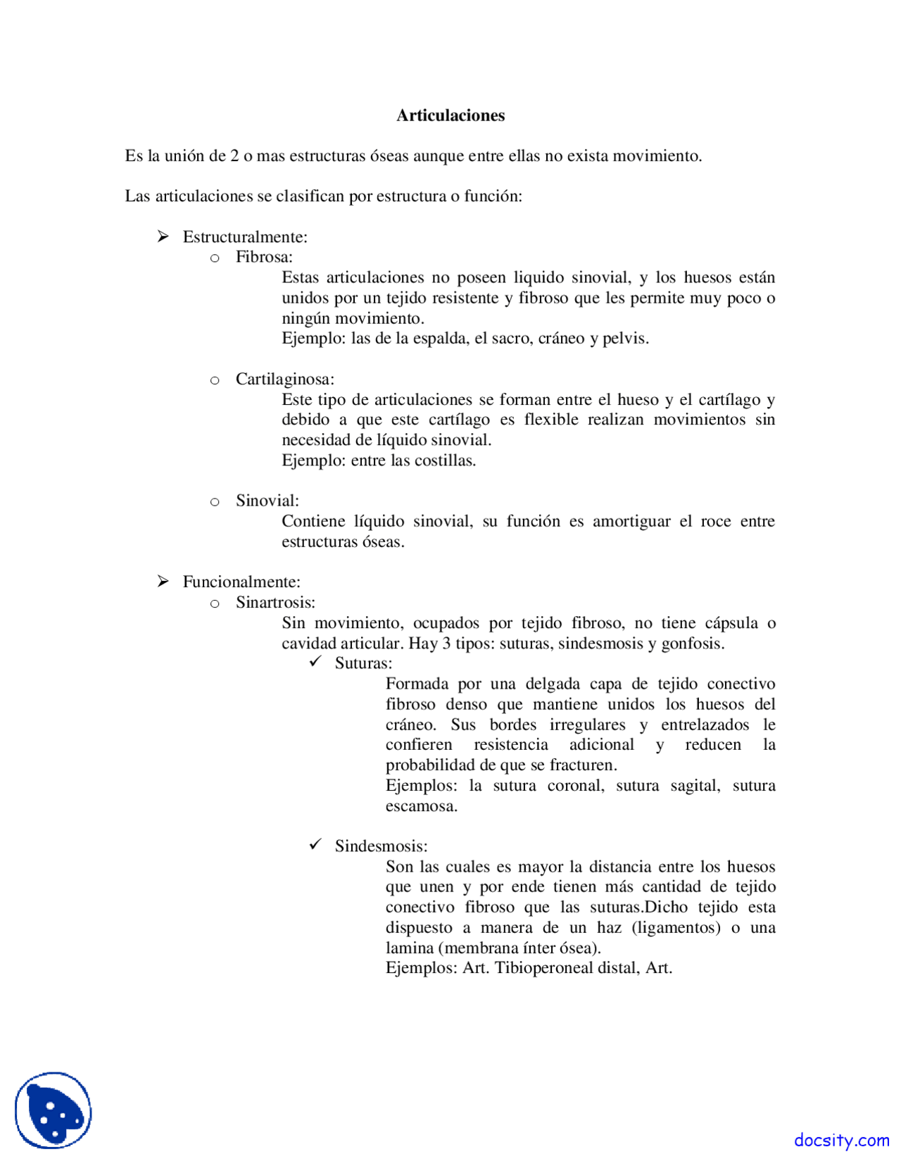 Articulaciones Apuntes Anatomia Docsity
