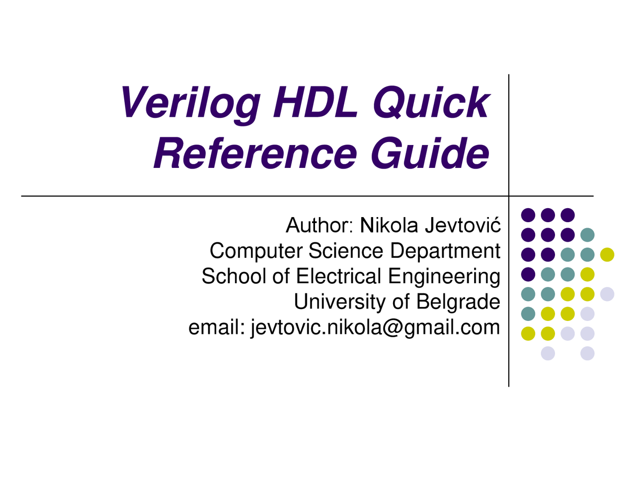 Verilog Hdl Quick Reference Guide Slajdovi Racunarski Vlsi Sistemi