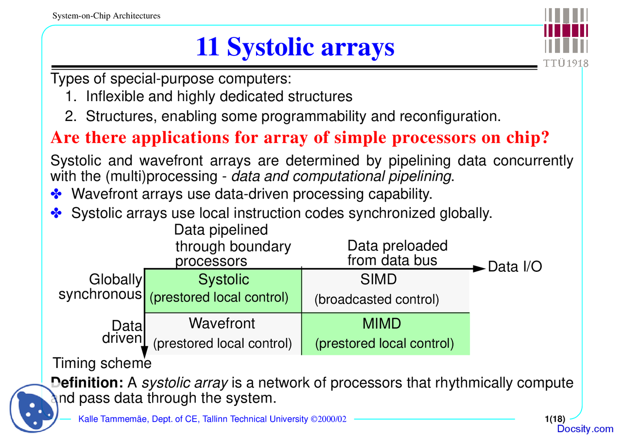 Systolic Arrays Racunarski Vlsi Sistemi Slajdovi Slajdovi Predlog