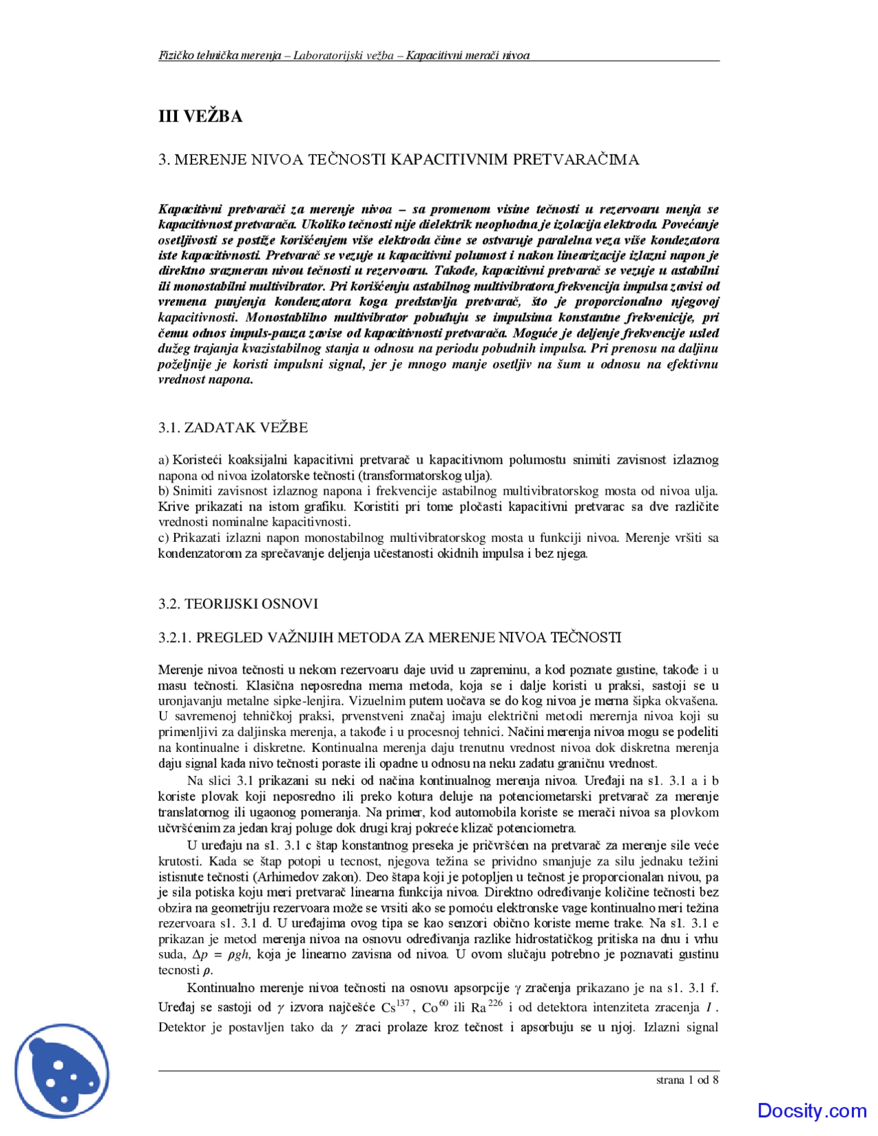 Nivo-Fizicko-tehnicka merenja-Elektrotehnicki fakultet-Vezbe | Vežbe' predlog Fizička i tehnička ...