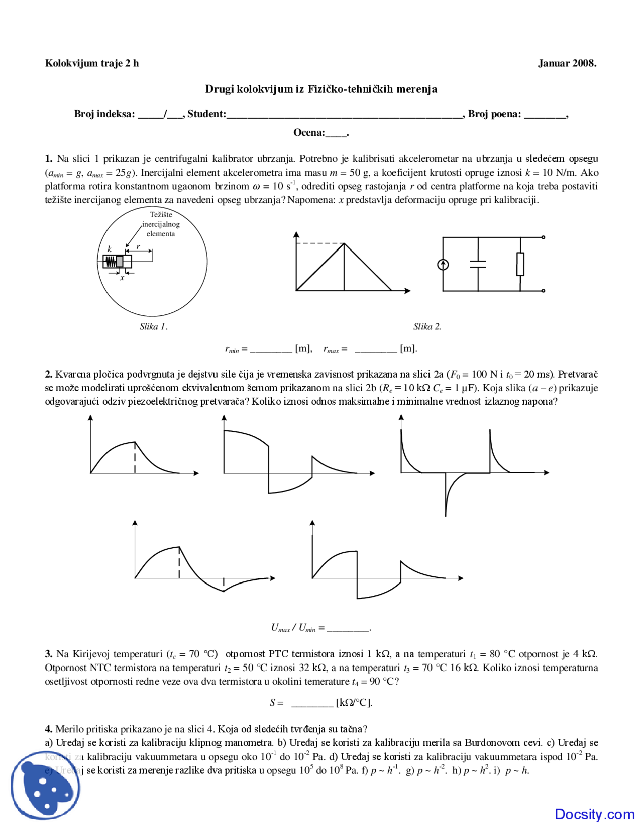 Fizicko-tehnicka merenja-Elektrotehnicki fakultet-Ispit KOL 2 FTM 08 | Ispiti' predlog Fizička i ...