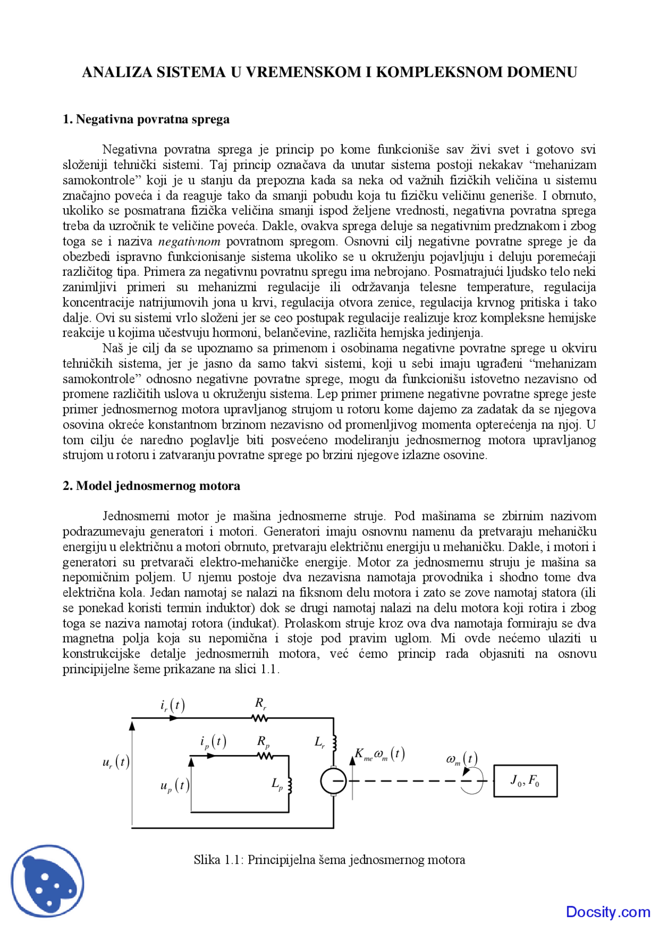 Negativna povratna sprega-Sistemi automatskog upravljanja-Skripta 1 | Rezime' predlog ...