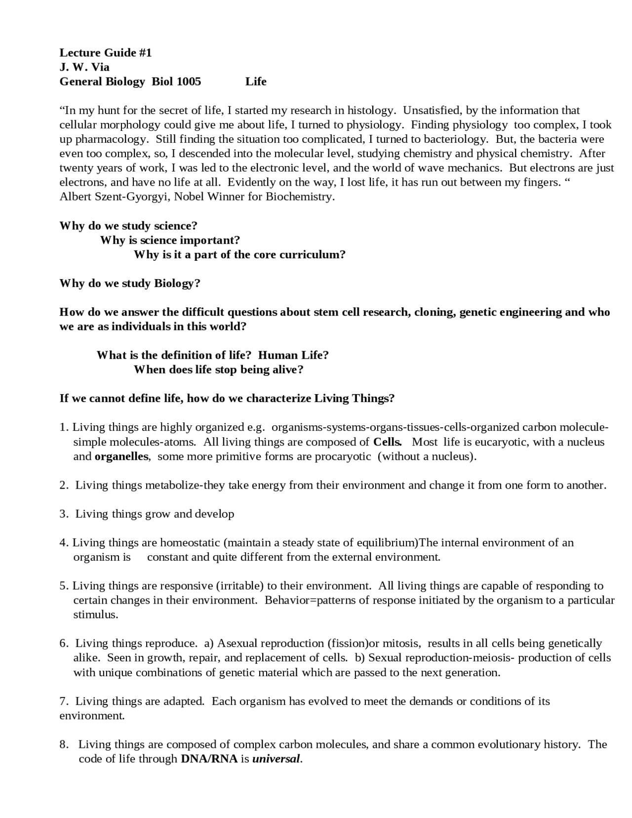 General Biology - Exam Notes to Review | BIOL 1005 - Docsity