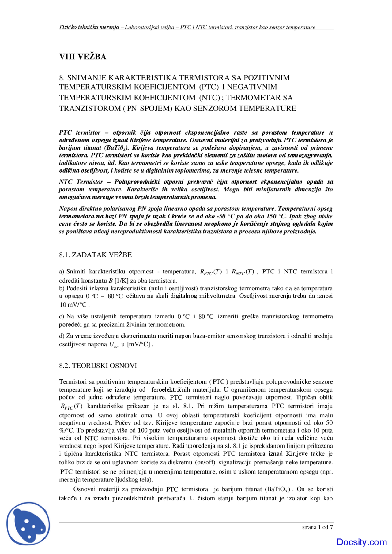 PTC i NTC termistori, tranzistor kao senzor temperature-Fizicko-tehnicka merenja-Elektrotehnicki ...