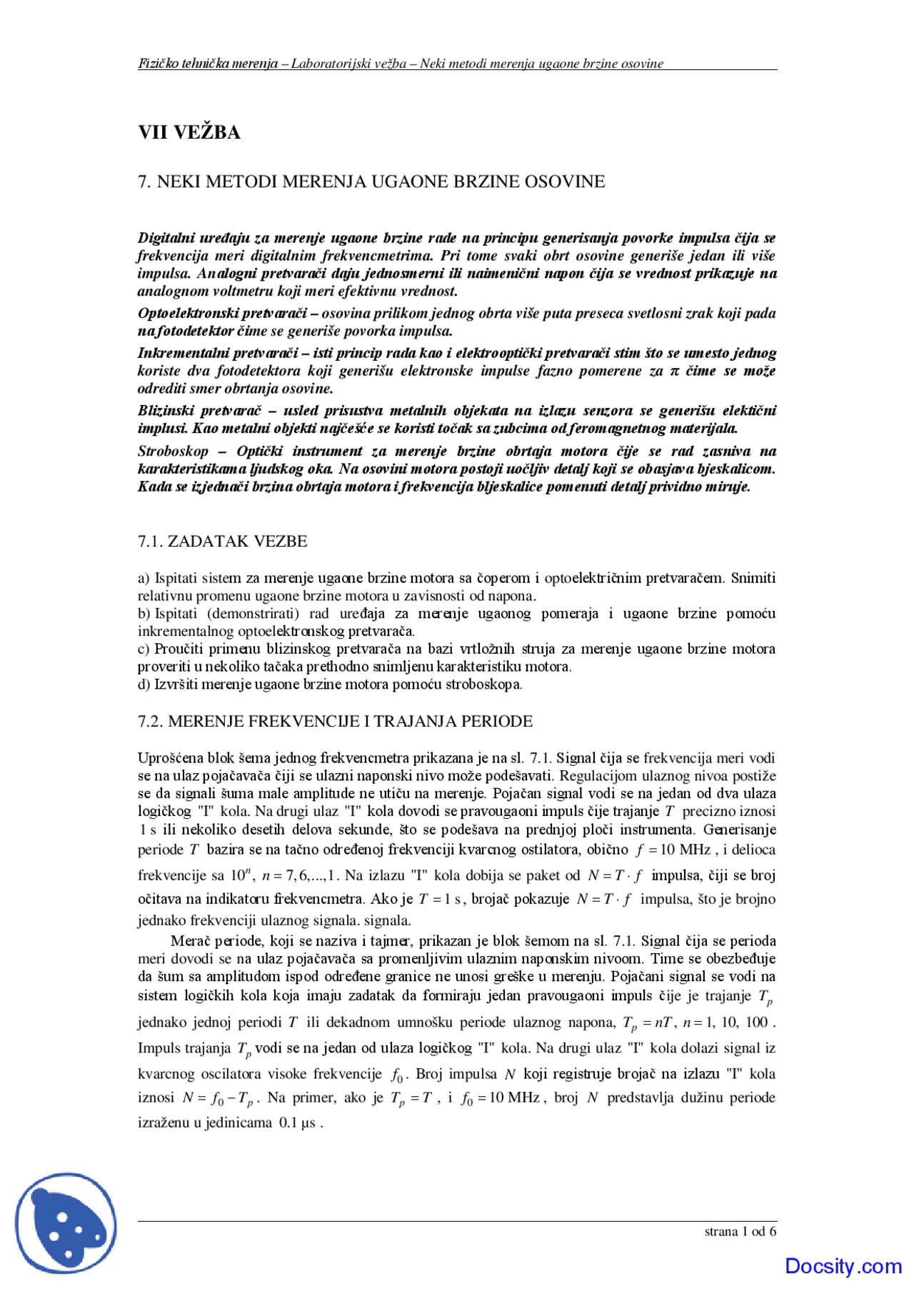 Neki metodi merenja ugaone brzine osovine-Fizicko-tehnicka merenja-Elektrotehnicki fakultet ...