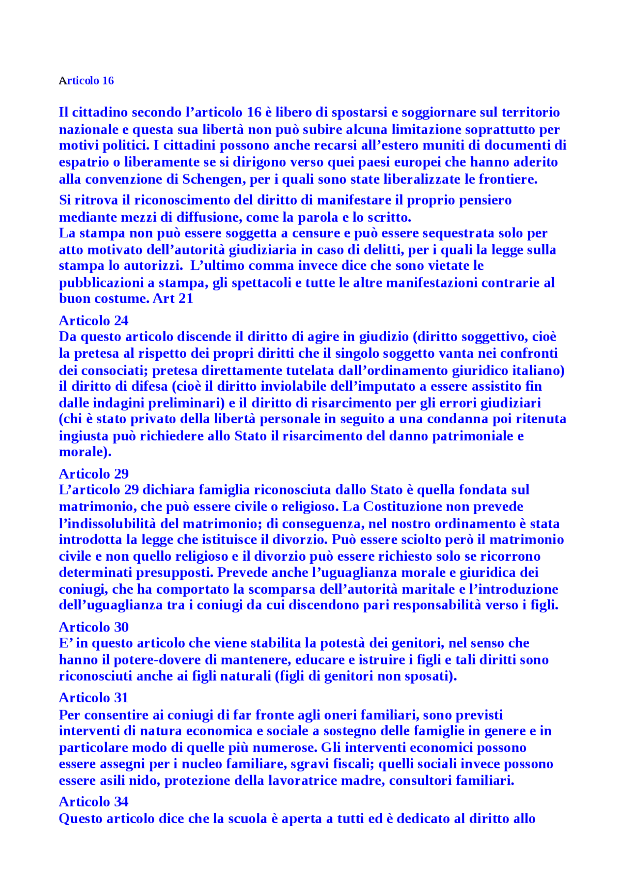 Riassunti Di Alcuni Articoli Della Costituzione Docsity