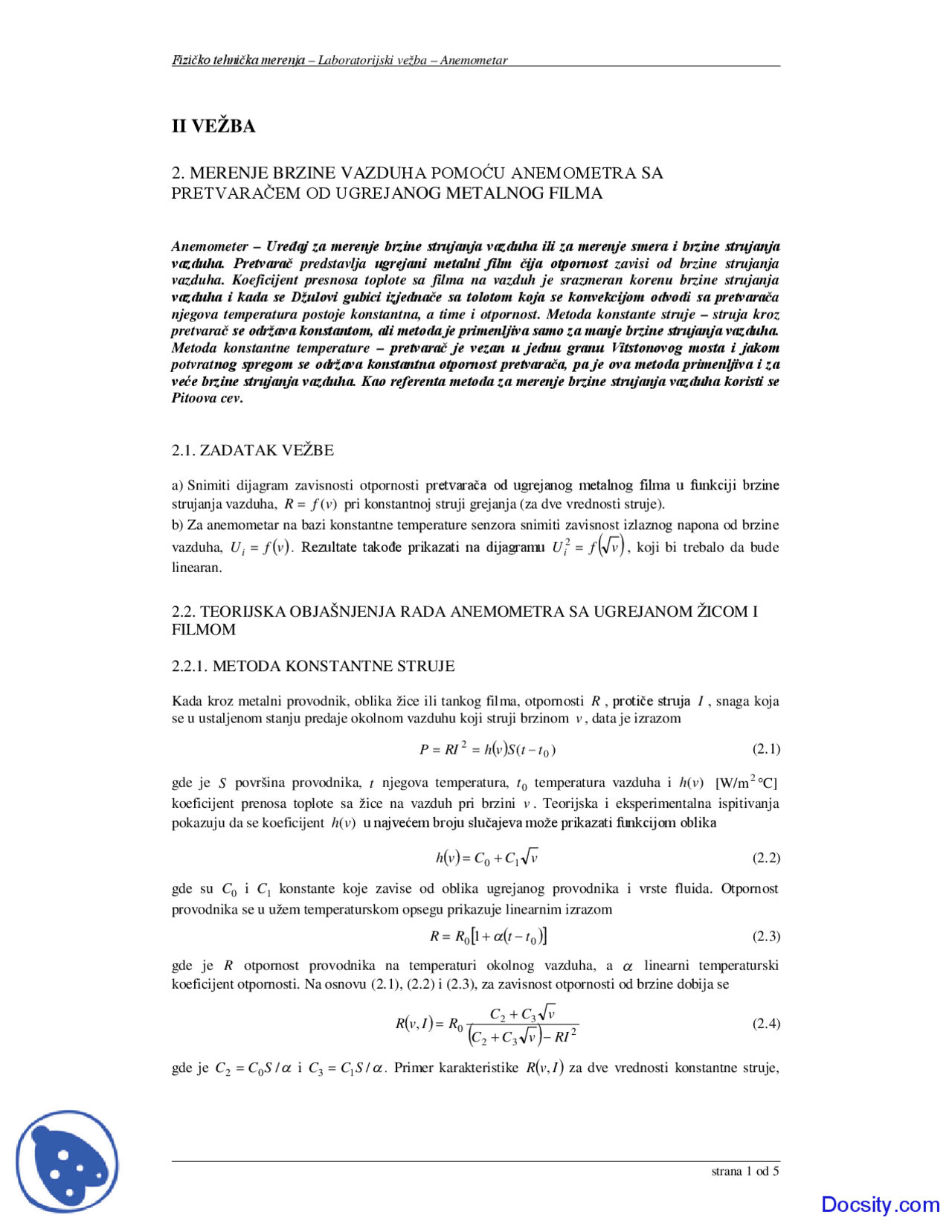 Anemometar-Fizicko-tehnicka merenja-Elektrotehnicki fakultet-Vezbe | Vežbe' predlog Fizička i ...