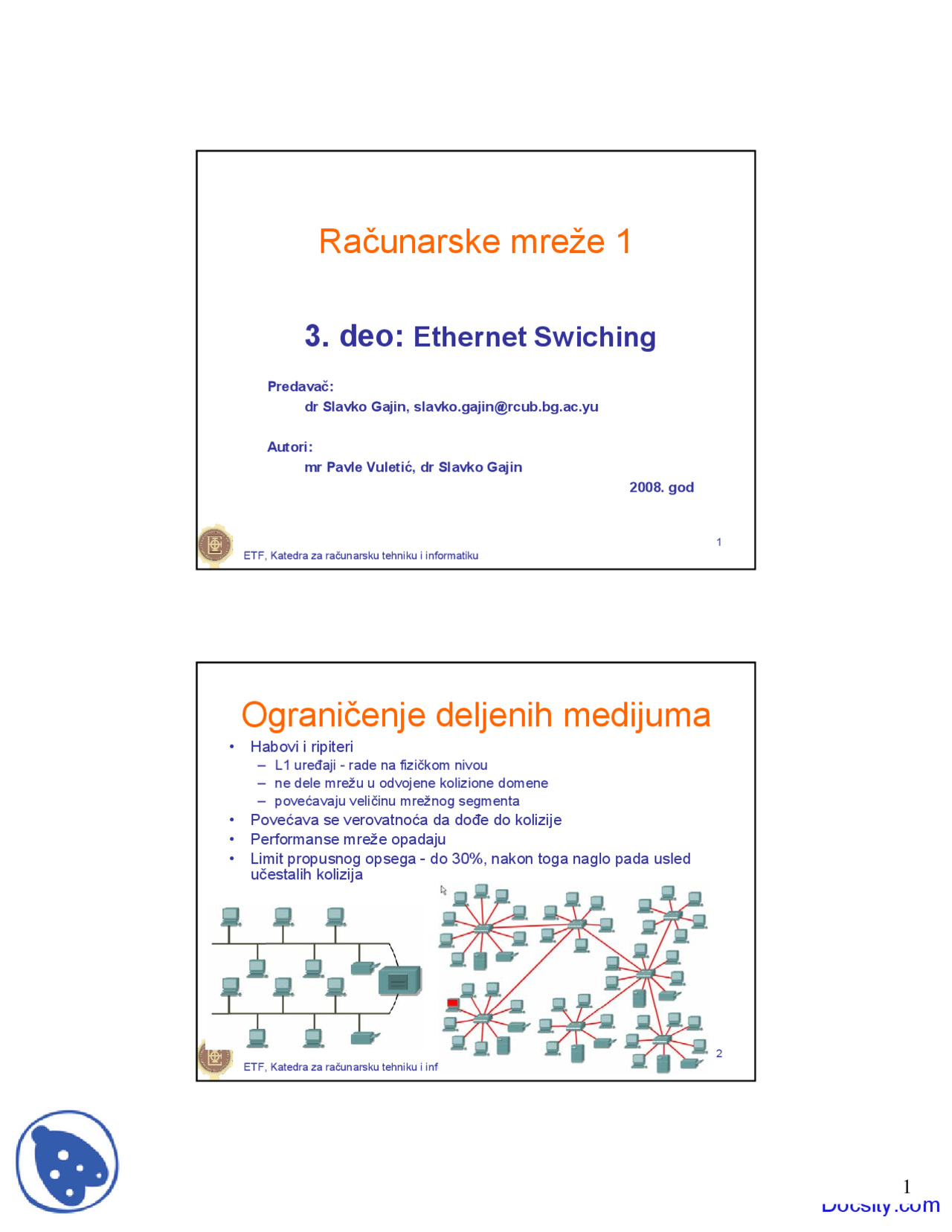 Switching Racunarske Mreze 1 Slajdovi Eelektrotehnicki Fakultet