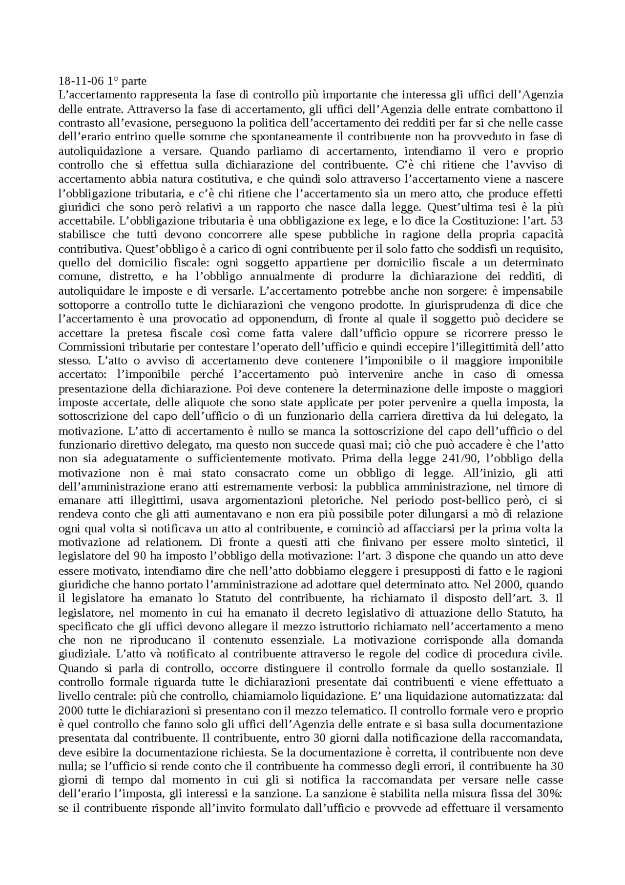 Appunti Diritto Tributario Laccertamento Prof Docsity
