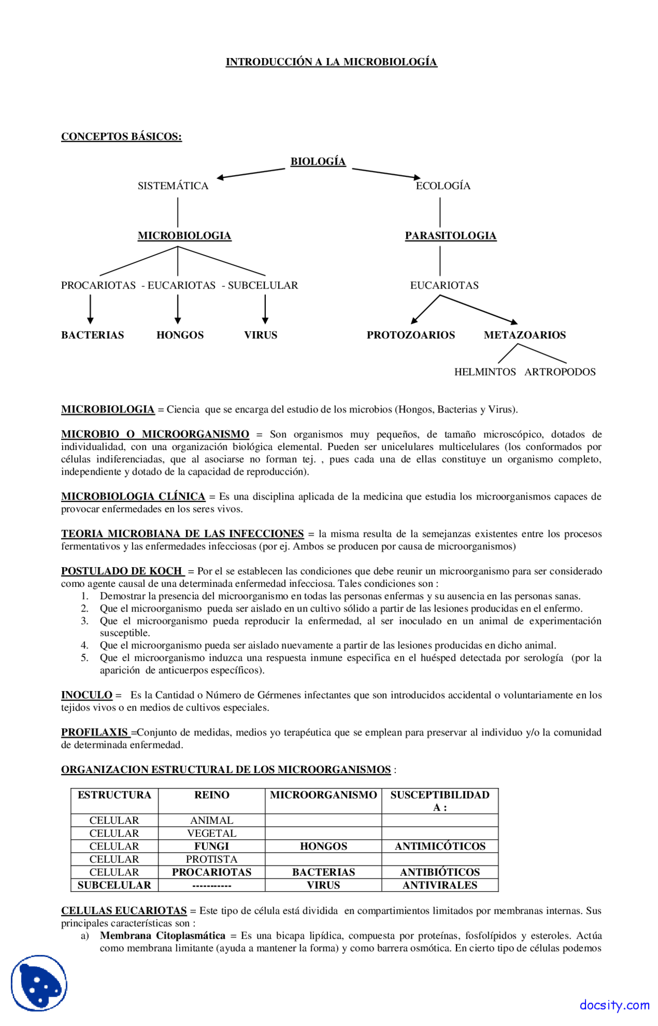 Introduccion A La Microbiologia Apuntes Microbiologia Docsity