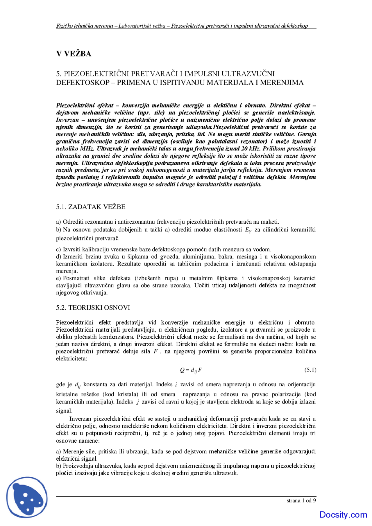 Piezoelektricni pretvaraci i ultrazvucni defektoskop-Fizicko-tehnicka merenja-Elektrotehnicki ...