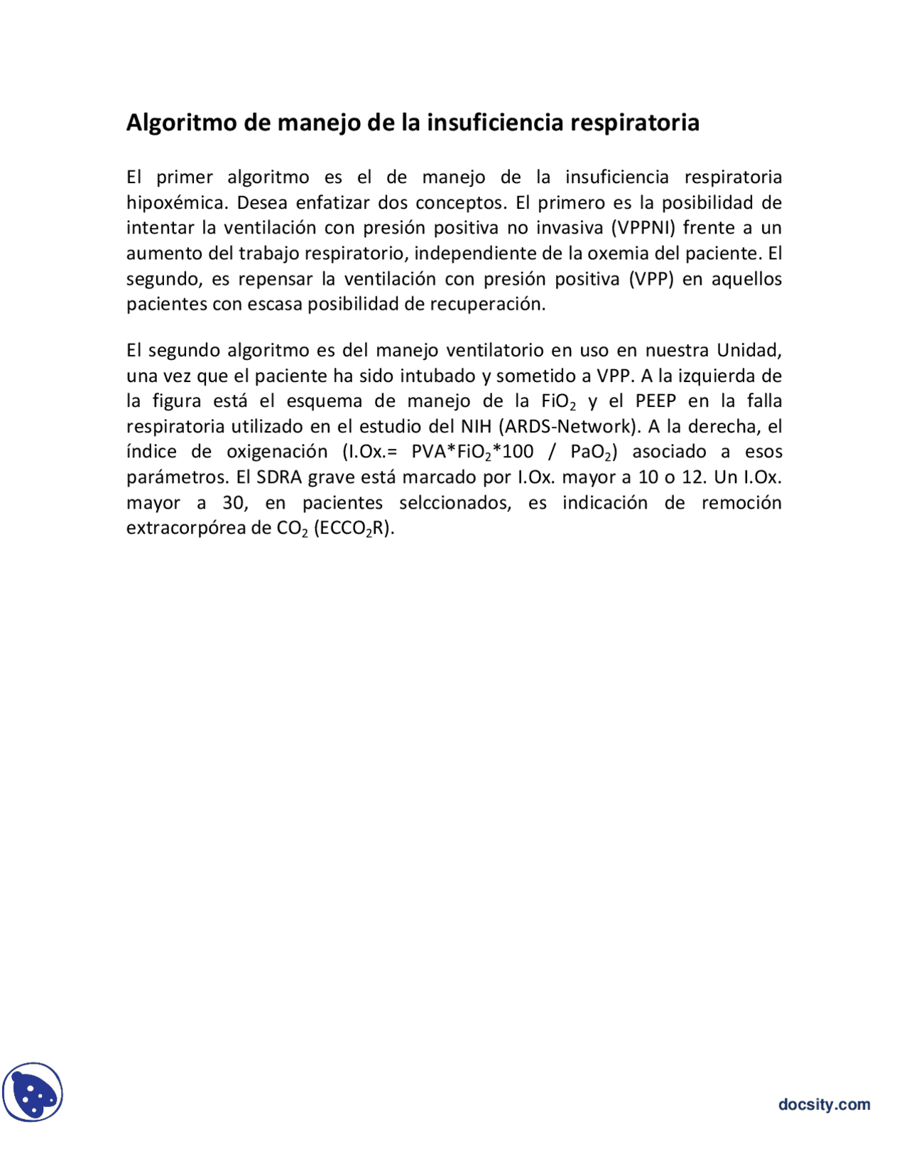 Algoritmo De Manejo De La Insuficiencia Respiratoria Apuntes
