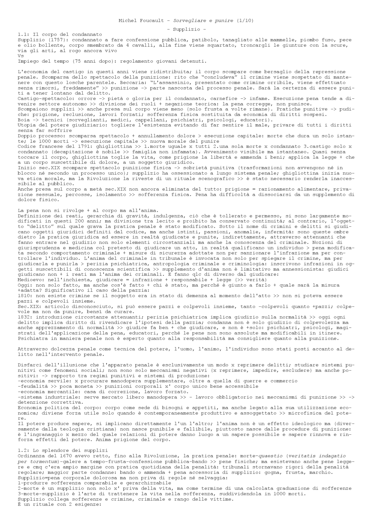Riassunto Di Filosofia Del Diritto Rif Sorvegliare E Punire Di M