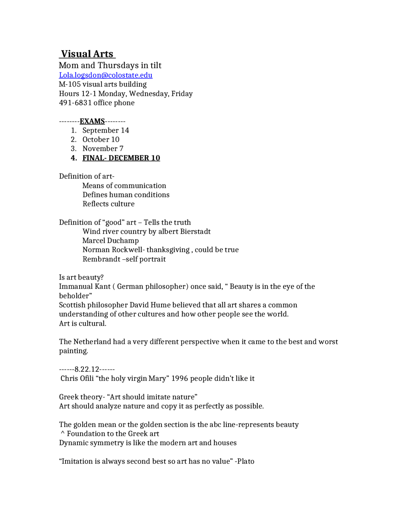 Notes - Introduction to the Visual Arts | ART 100 | Study notes Art ...