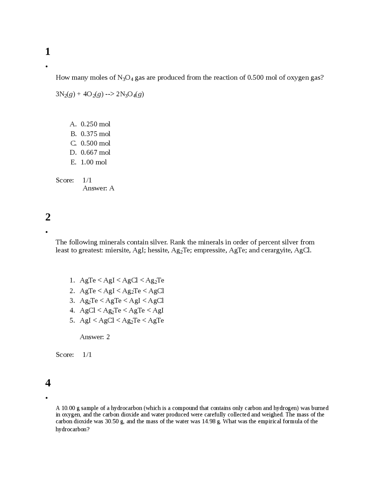 Chemistry Quiz Exercises Chemistry Docsity