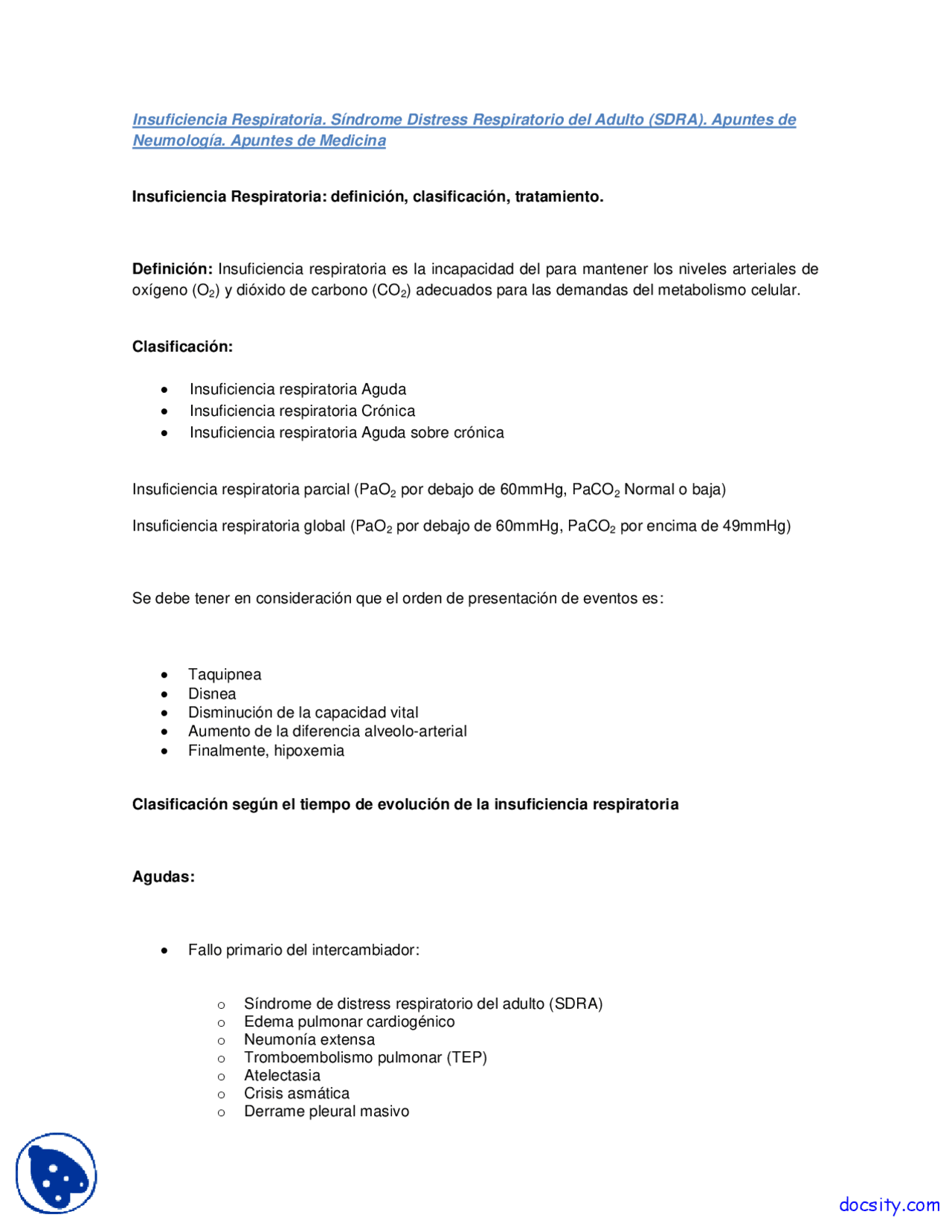Insuficiencia Respiratoria Apuntes Neumonología Apuntes De