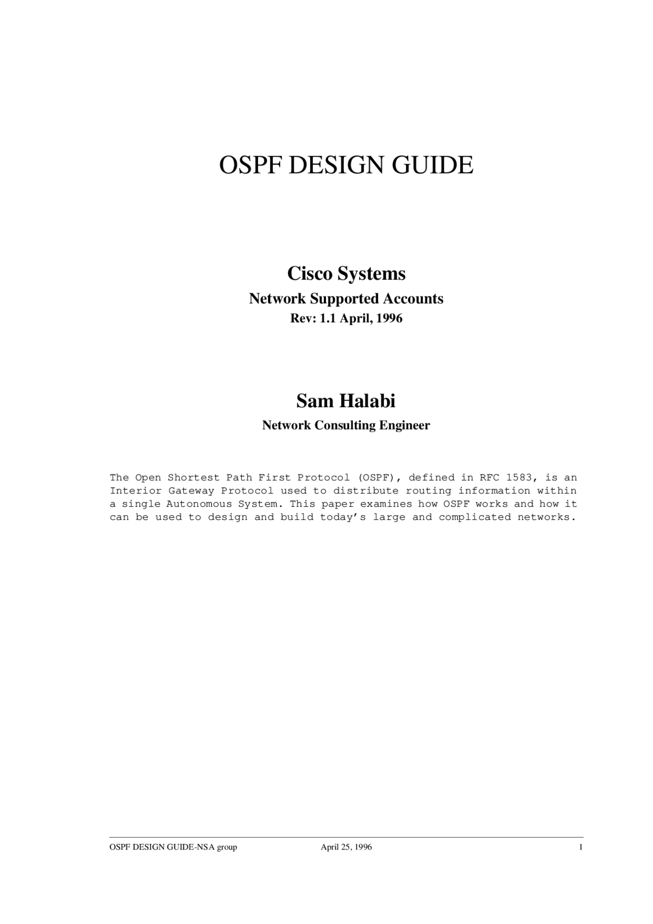 Ospf Design Guide Sam Halabi 1996 Racunarske Mreze 1 Skripta