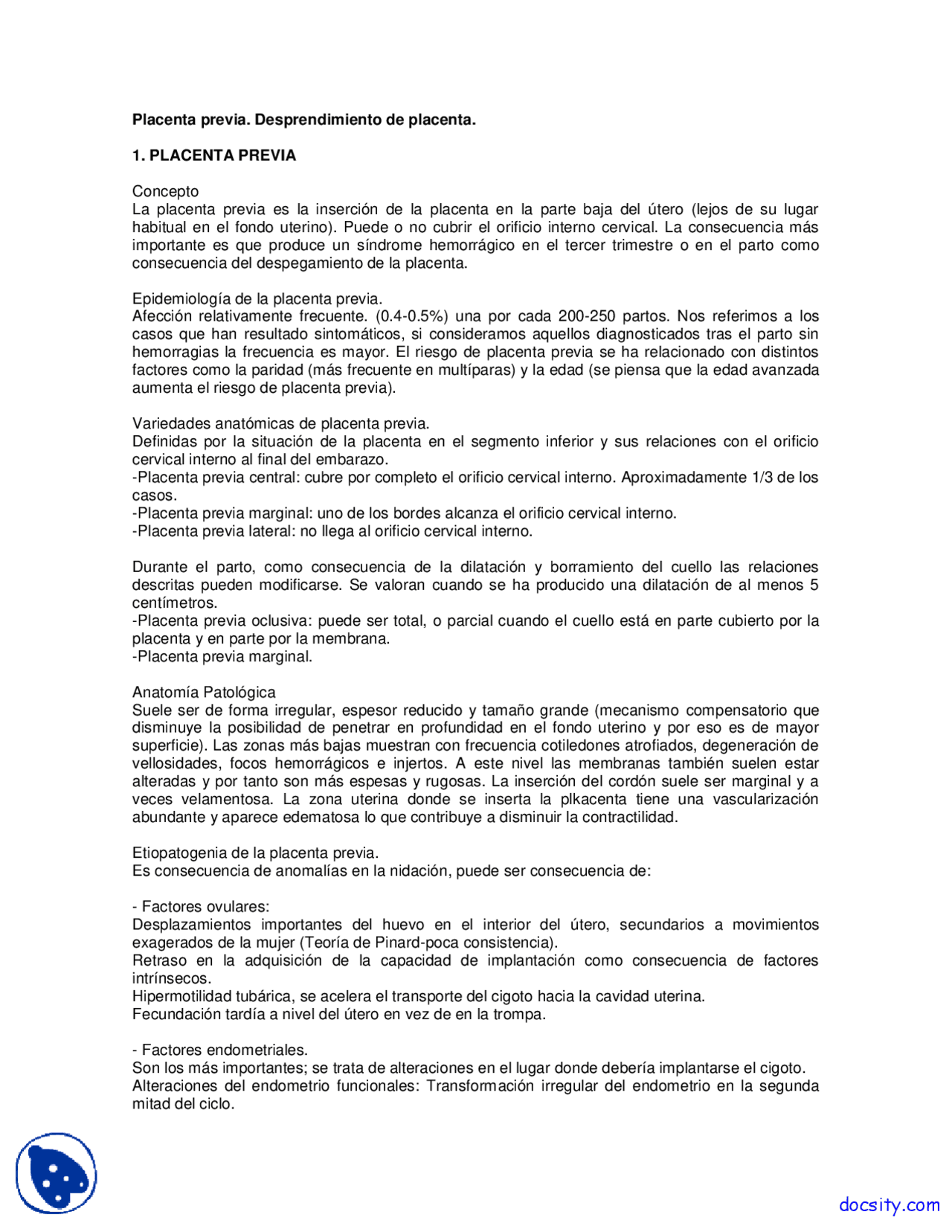Placenta Previa Apuntes Ginecologia Docsity