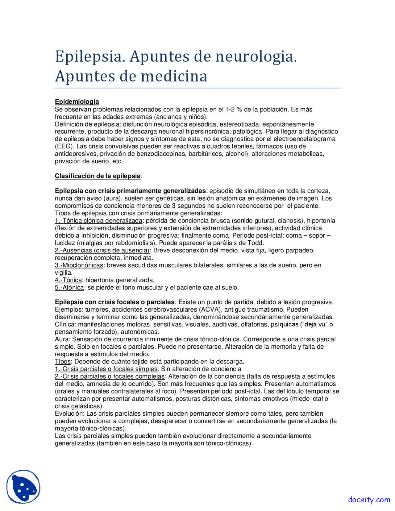 Epilepsia Apuntes Neurología Docsity