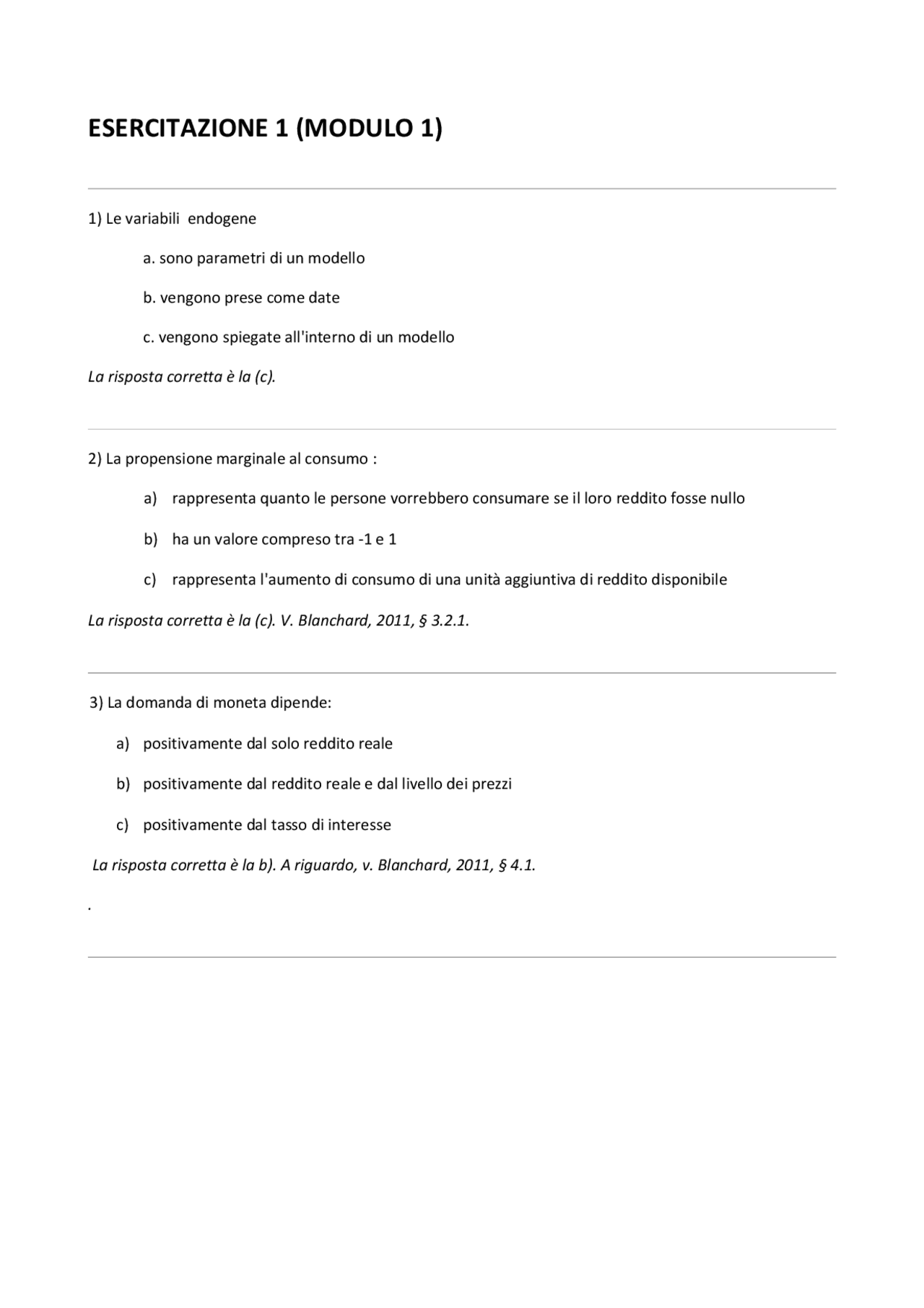 Domande Con Risposte Su Macroeconomia Esercitazione Prove Desame