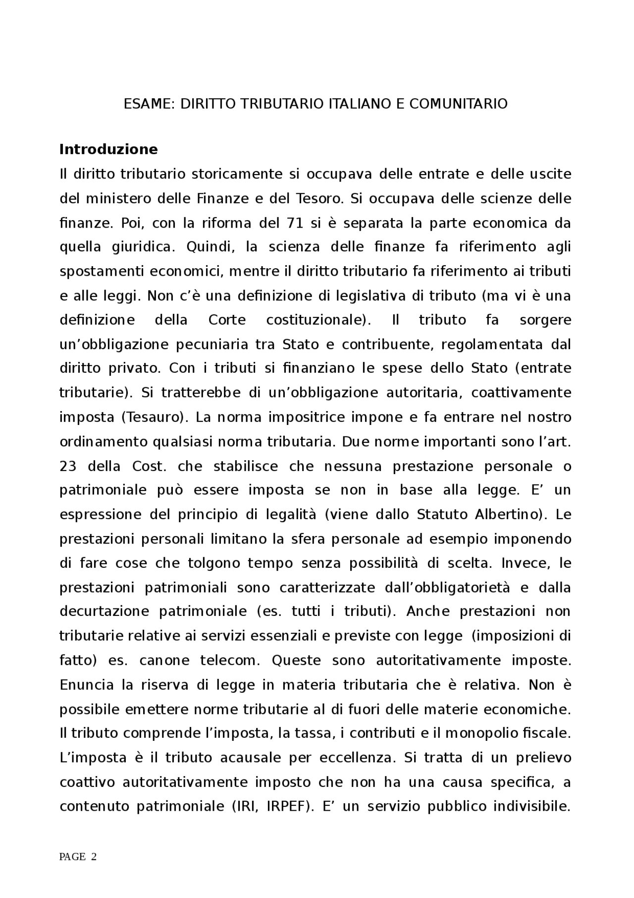 Il diritto tributario italiano e comunitario - Diritto Tributario - Docsity