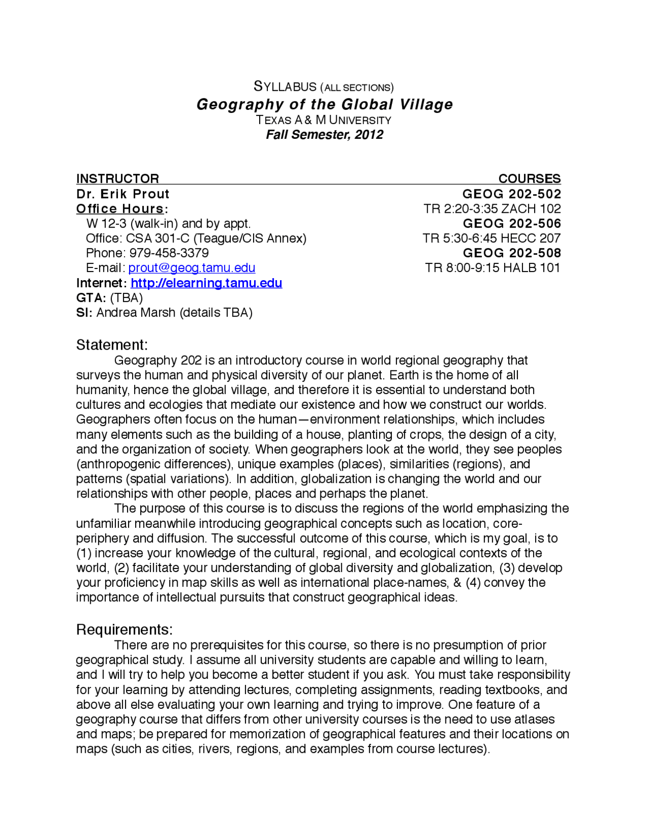Syllabus For Geography Of The Global Village Geog 202 Docsity