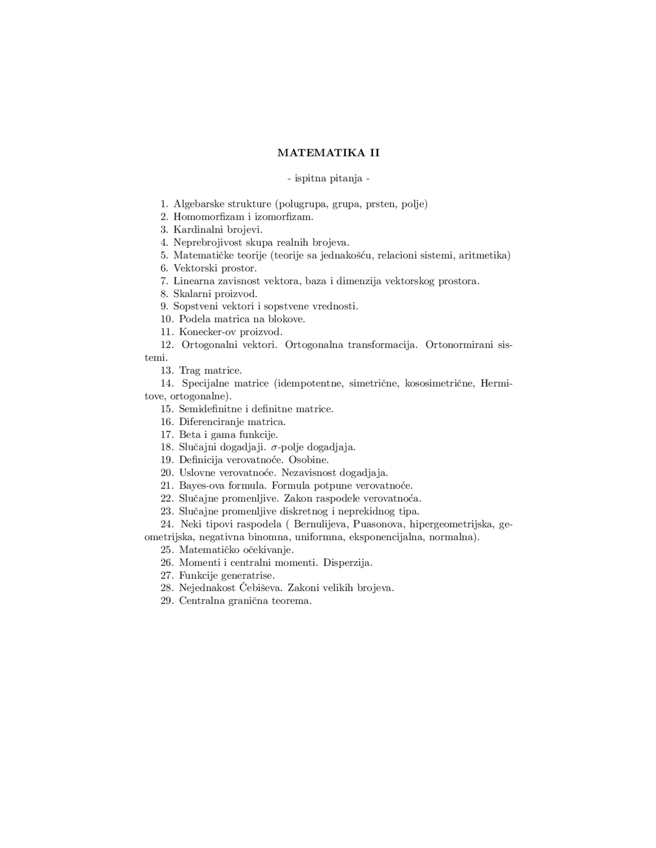Ispit-Matematika 2-Ekonomski fakultet | Ispiti' predlog Matematika | Docsity