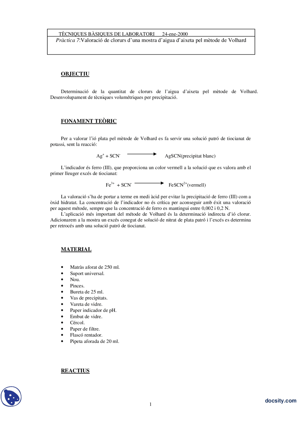 Mètode de Volhard - Análisis Químico e instrumental - Análisis y ...