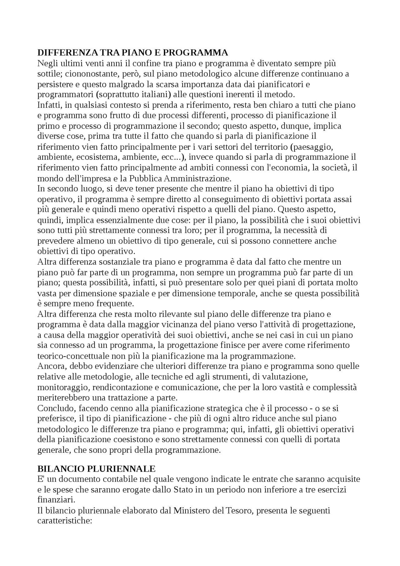 Differenza Tra Piano E Programma Appunti Di Diritto Amministrativo