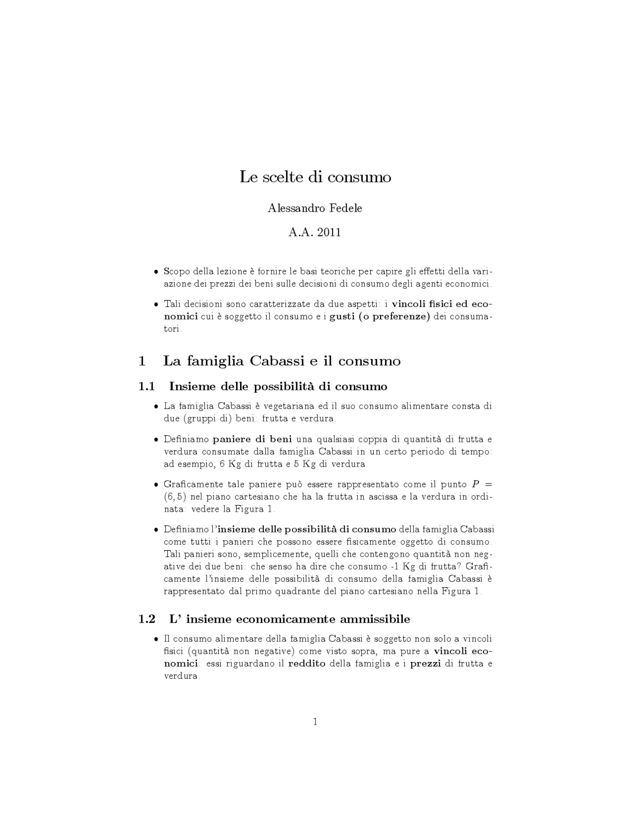 Le scelte di consumo - Esercitazioni di Economia Politica I - Docsity