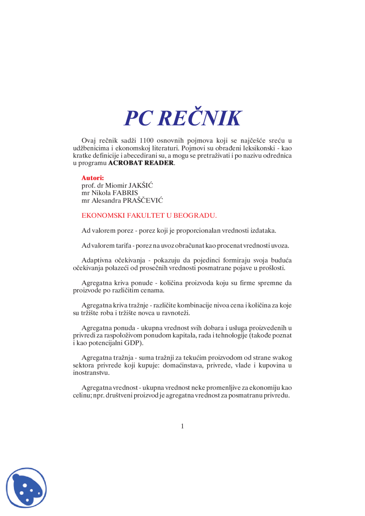 Recnik Skripta Osnovi Makroekonomije Ekonomski Fakultet Rezime