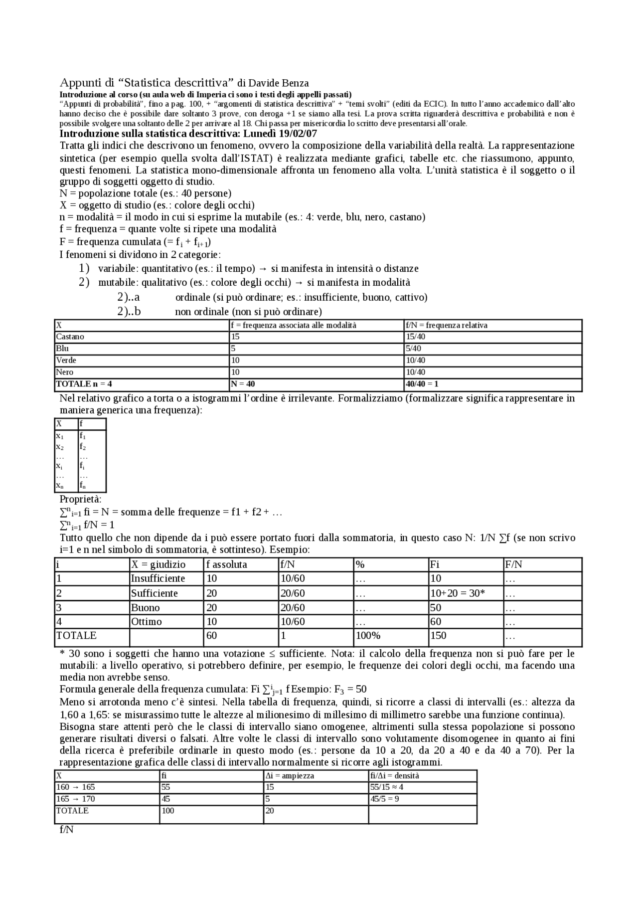 Riassunti Di Statistica Descrittiva Docsity