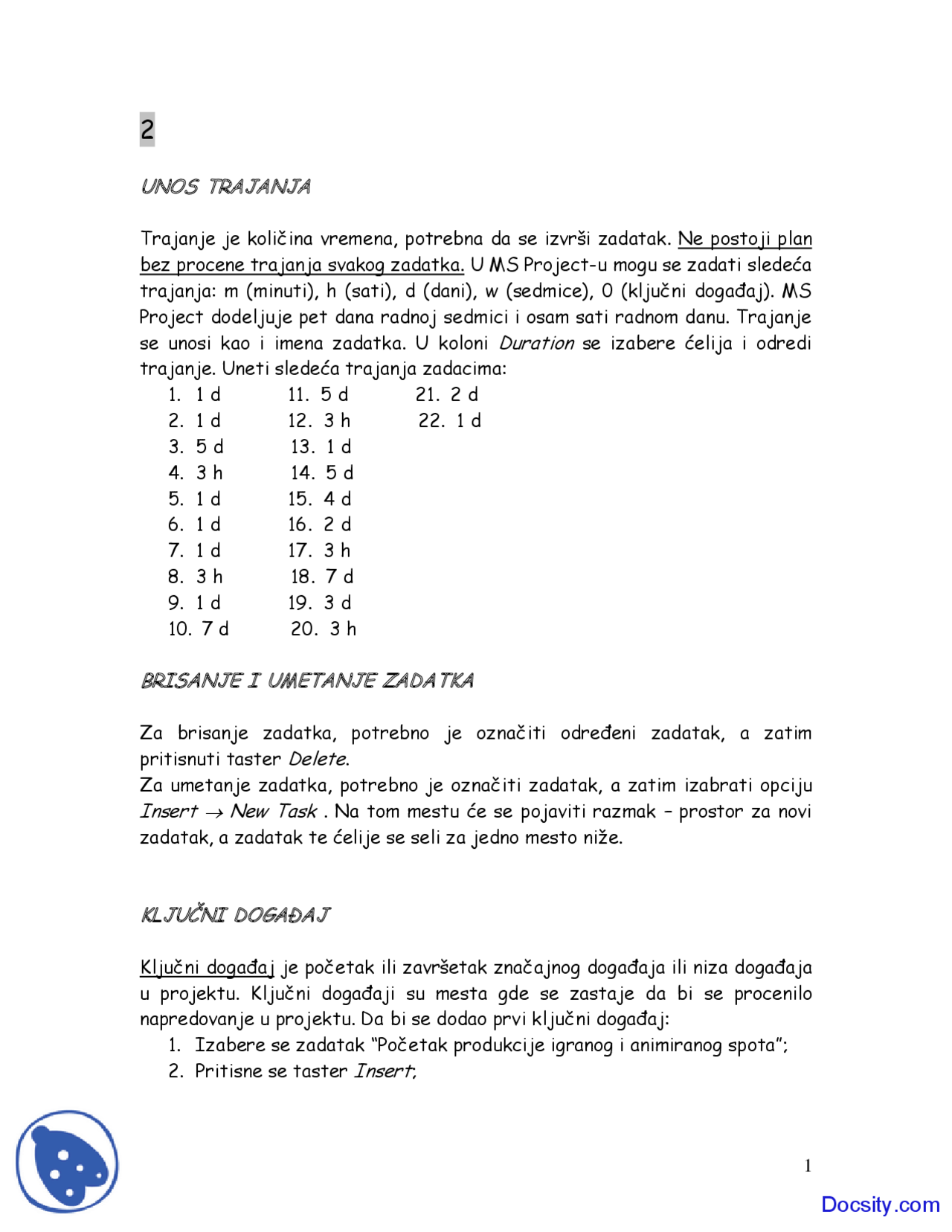 Unos Trajanja Vezbe Projektovanje Informacionih Sistema 2 Vežbe