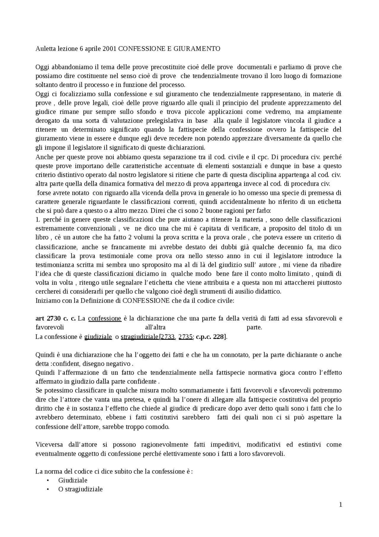 Confessione E Giuramento Appunti Di Procedura Civile Ii Appunti Di