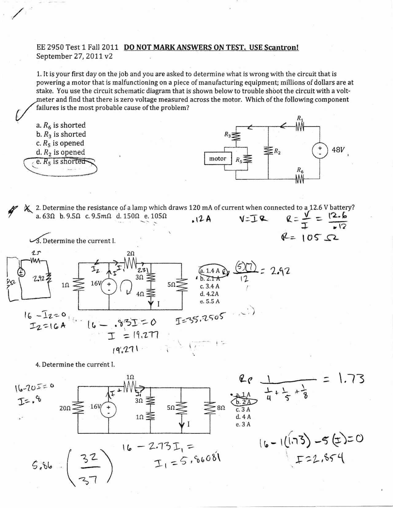 Test 1 Questions with Answers - Comprehensive Electrical Engineering ...