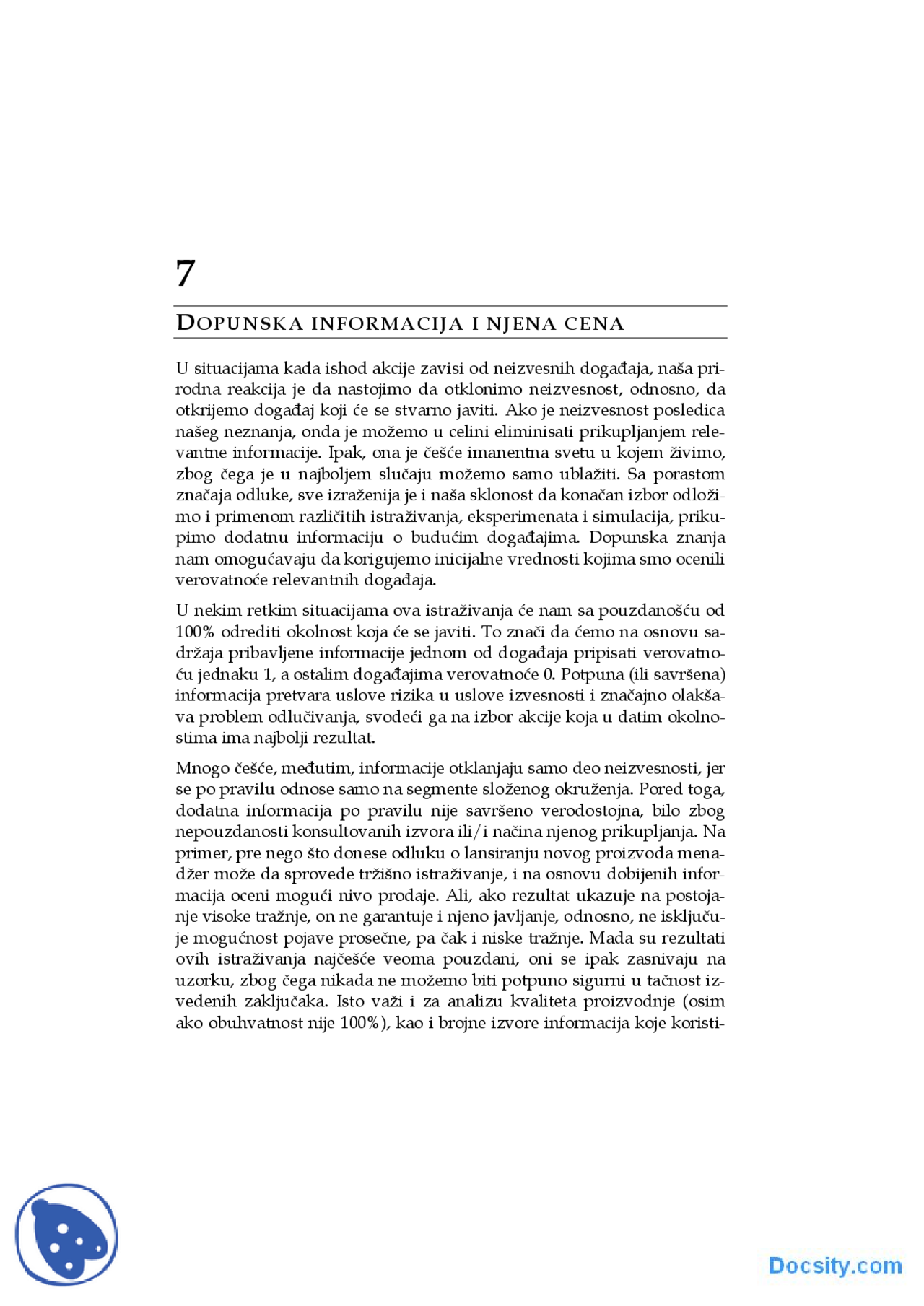 DOPUNSKA INFORMACIJA I NJENA CENA-Teorija odlucivanja-Skripta-Ekonomski fakultet | Rezime ...