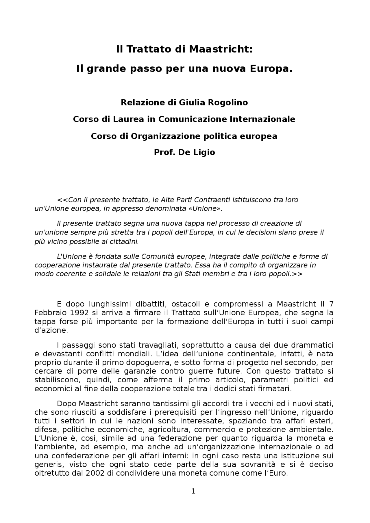 Il Trattato Di Maastricht Docsity