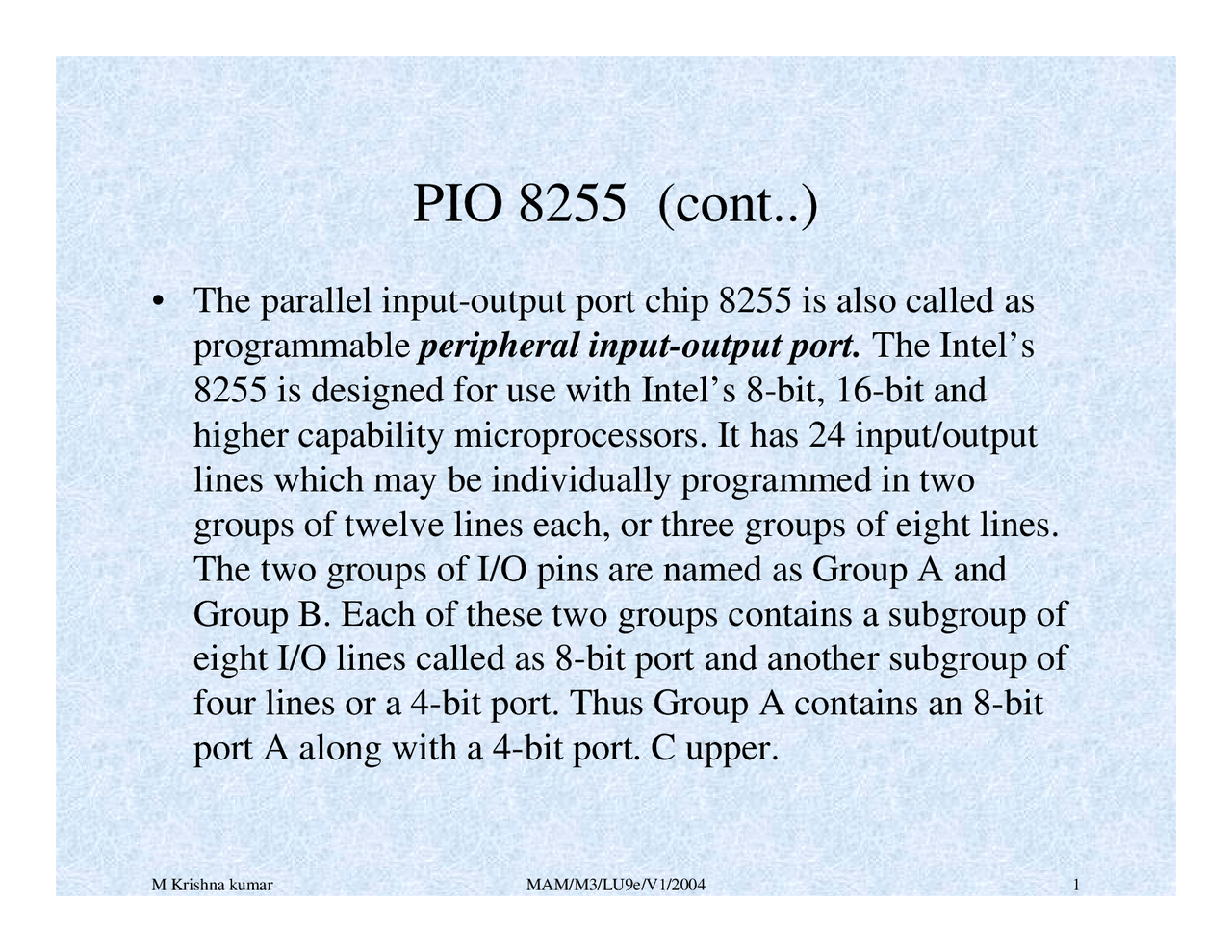 PIO 8255 microprocessors | Study notes Microprocessors | Docsity