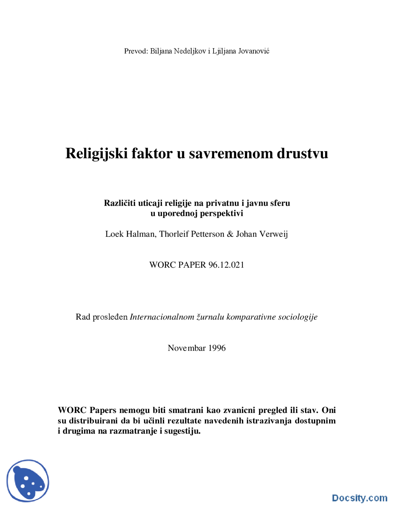 Religijski faktor-Skripta-Trziste i trzisne institucije-Ekonomski fakultet | Rezime' predlog ...