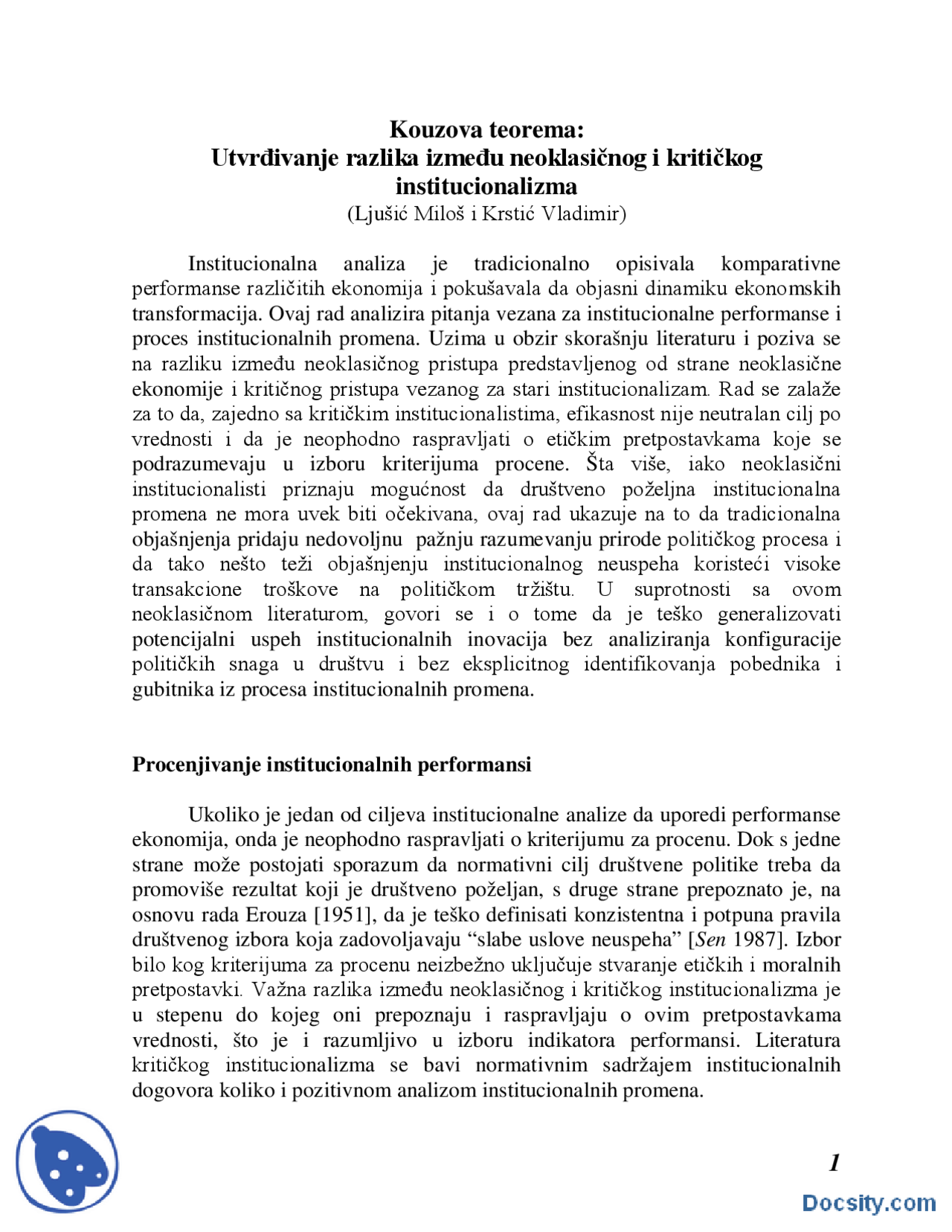 Kouzova teorema-Skripta-Trziste i trzisne institucije-Ekonomski fakultet | Rezime' predlog Uvod ...