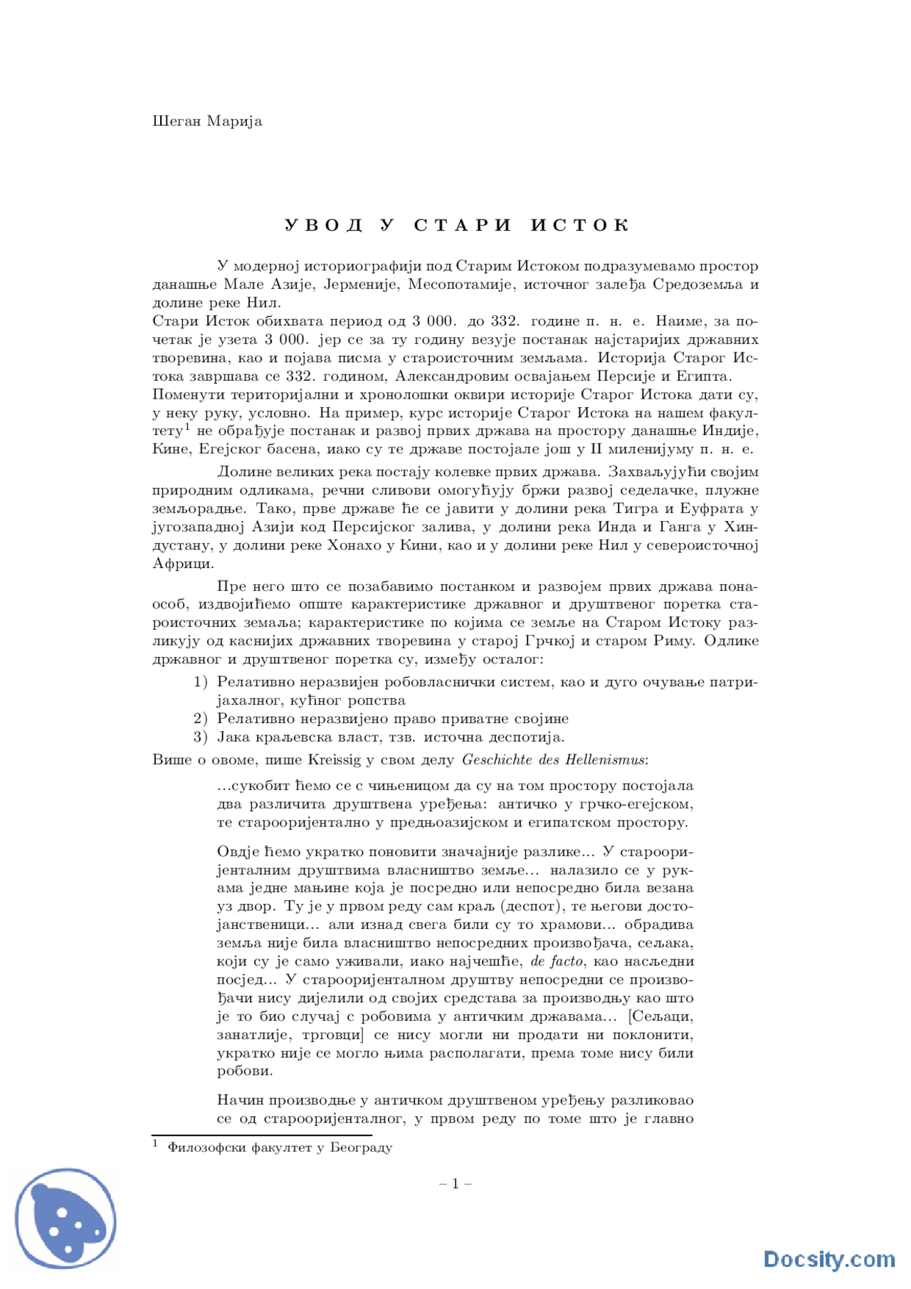 Uvod u stari istok-Skripta-Istorija stare Grcke i Starog istoka ...