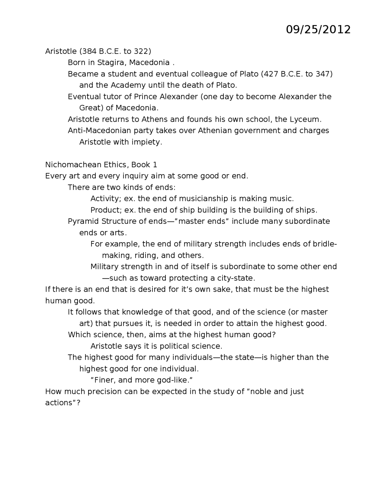 Introduction to Ethics - Aristotle - Notes | PHIL 2030 | Study notes ...