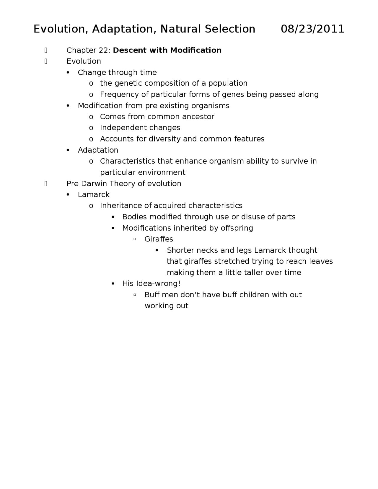 Evolution, Adaptation, Natural Selection - Descent with Modification ...
