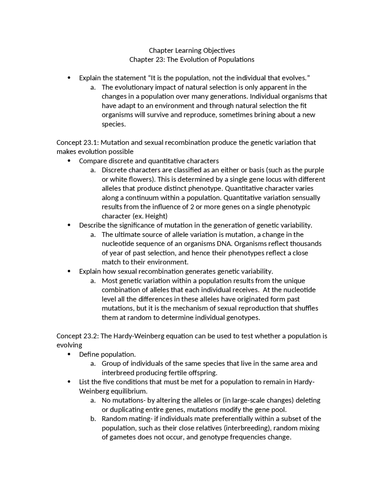 The Evolution of Populations in Biology for Science - Study Guide ...