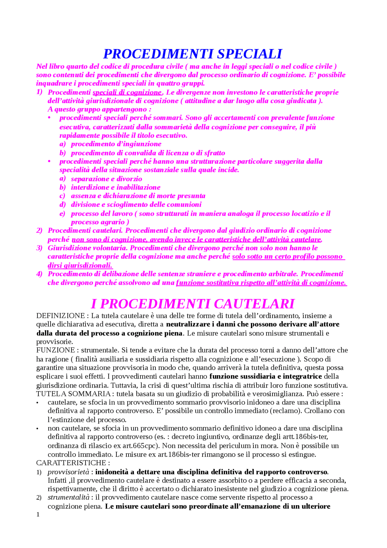 I Procedimenti Speciali Appunti Di Procedura Civile Ii Docsity