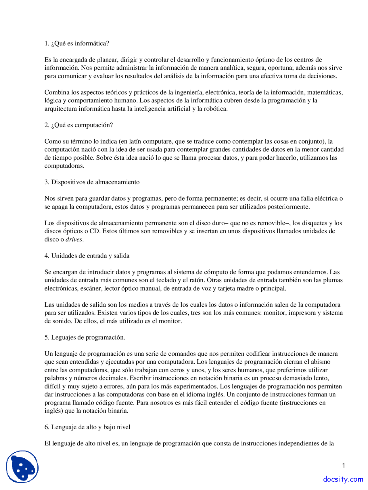 Qué Es Informática Apuntes Tecnología De La Información Docsity