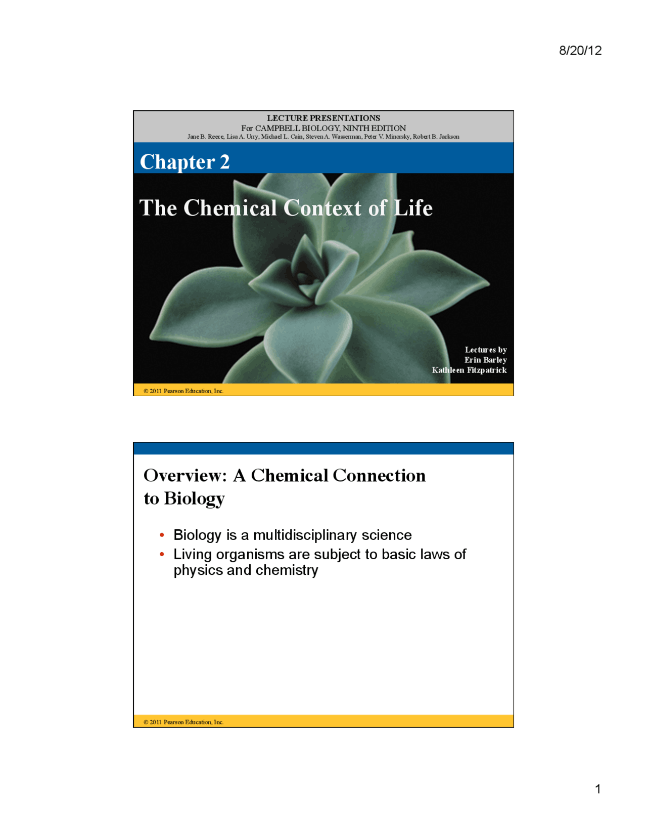 The Chemical Context Of Life Lecture Slides Biol 1201 Docsity